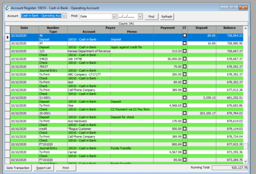 Account Register - Total Office Manager - Aptora