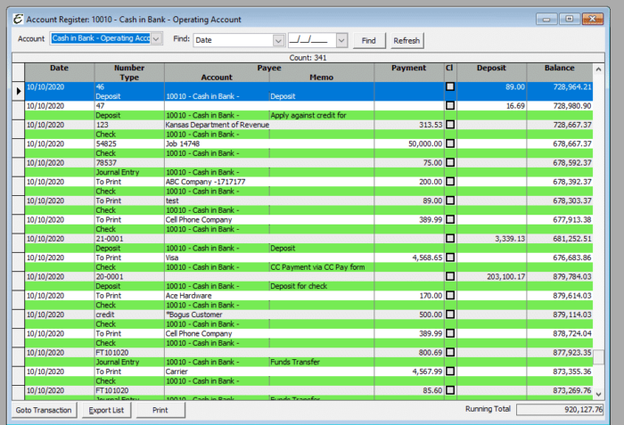 Account Register - Total Office Manager - Aptora