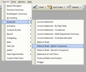 Balance Sheet - Dollar Comparison Report - Total Office Manager