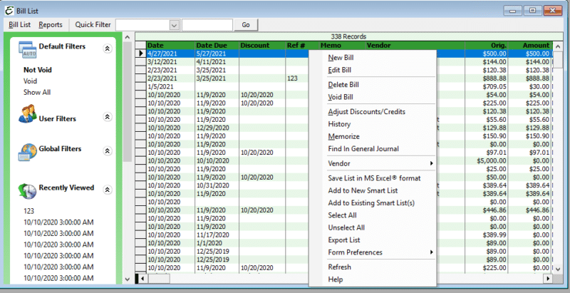 How to Use the Vendor Bills List (locating bills) - Aptora