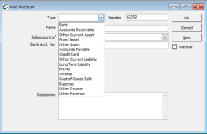 Chart of Accounts - Account Types (used in chart of accounts) - Aptora