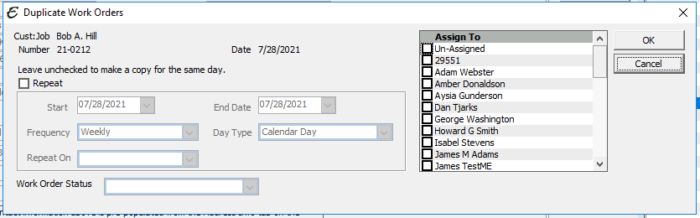 Duplicate Work Order - Aptora