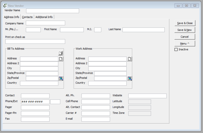 Vendor Form - Address Info Tab - All-In-One Field Service Management ...