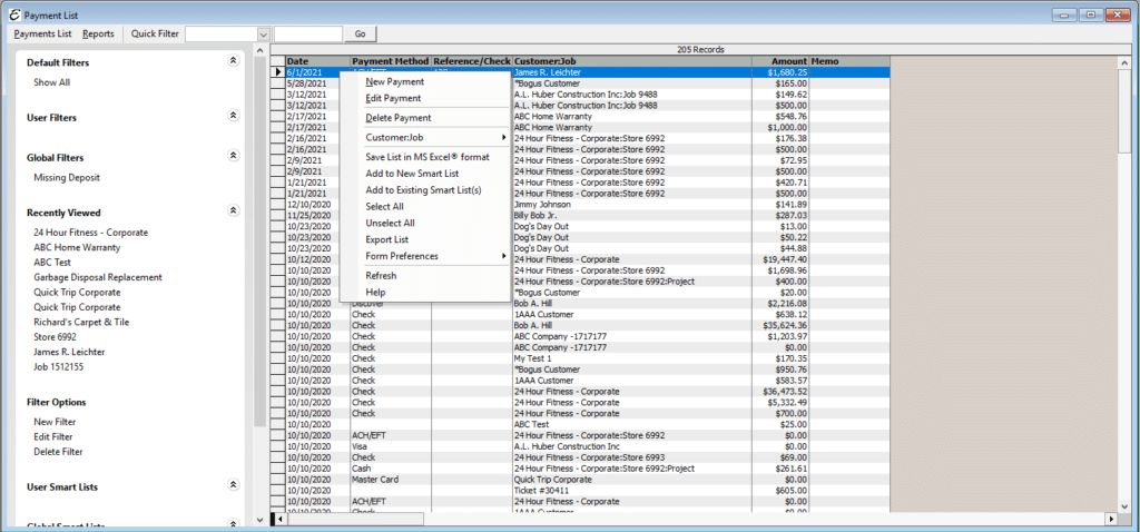 Receive Payments List (how to use the list) - Aptora
