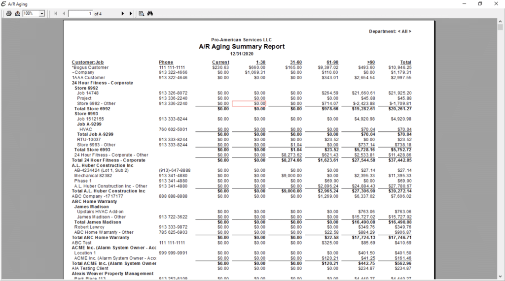 AR Aging Report (Summary Report) - Aptora