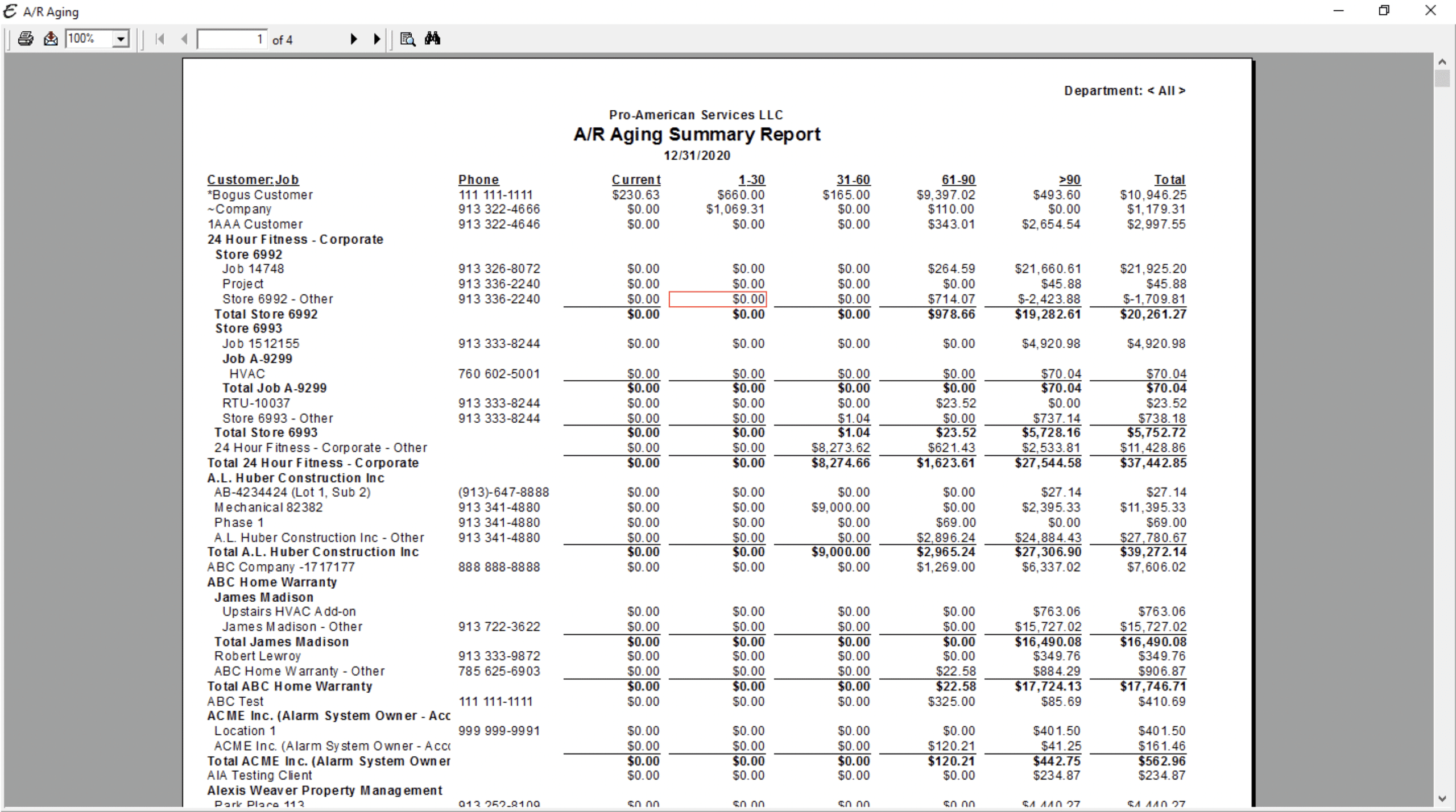 A R Aging Summary Report Aptora All In One Field Service Management