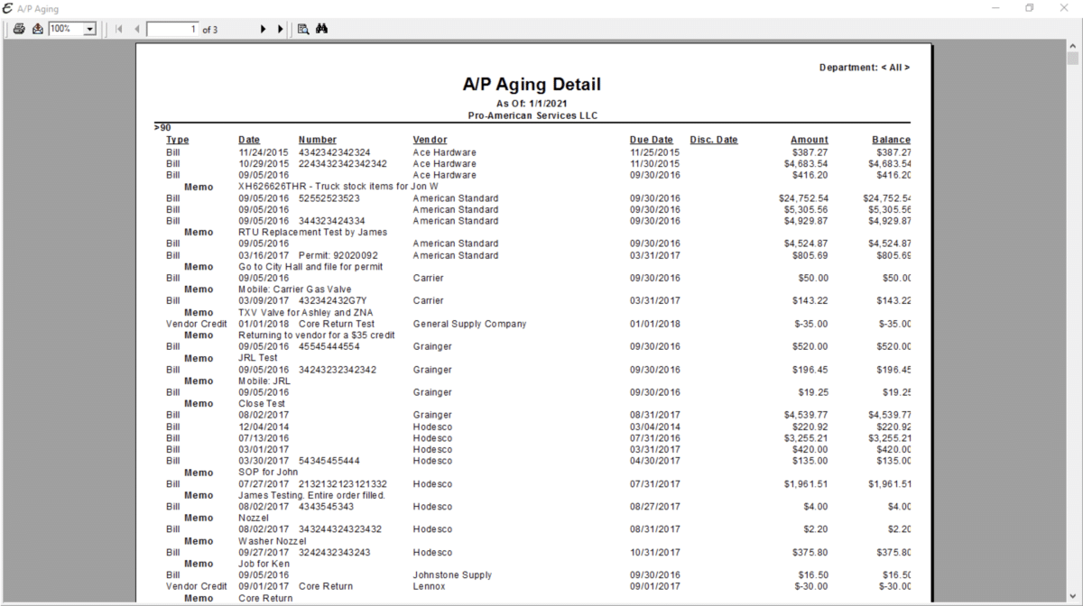 A/P Aging Detail Report - Aptora