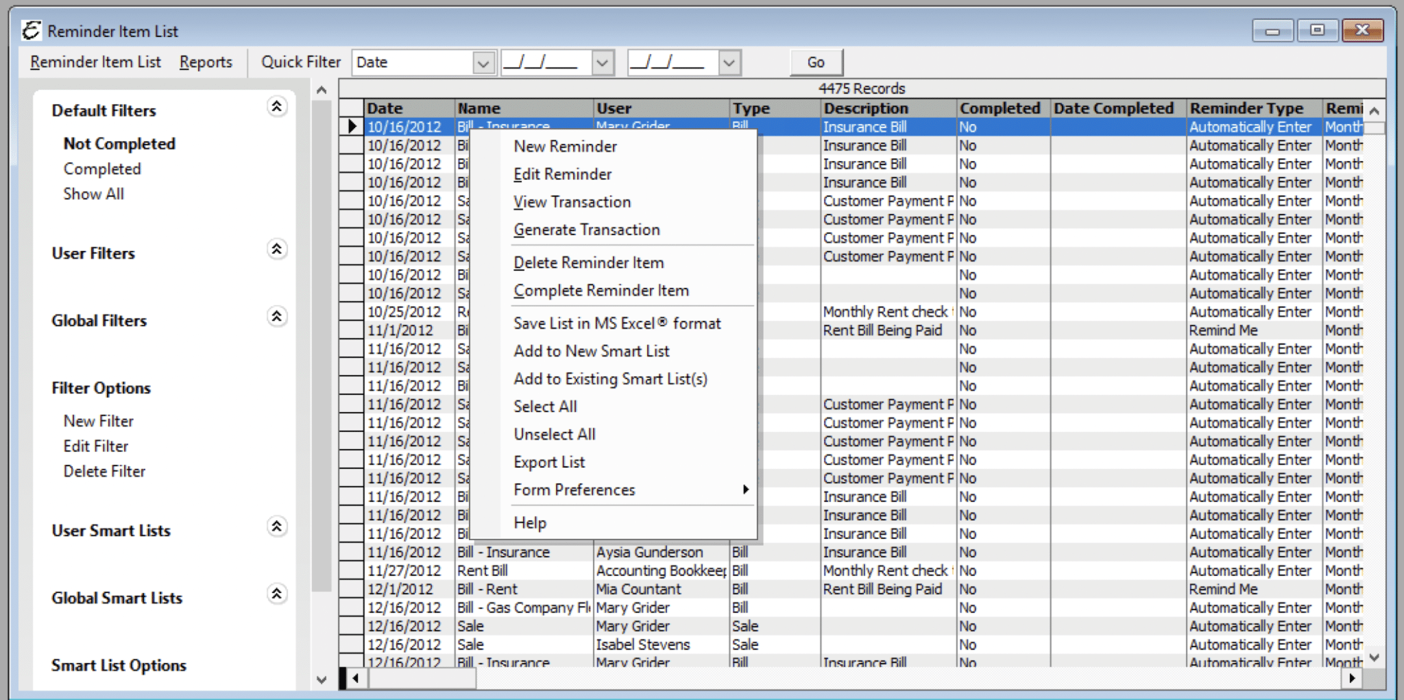 Reminder List - Aptora