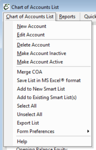 Chart of Accounts List - Aptora