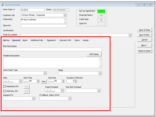 Work Order Form (overview, add, and edit) - Aptora