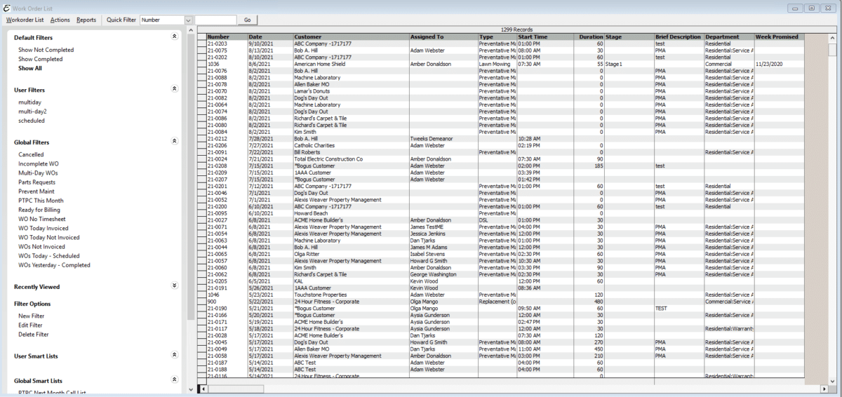 Work Order List - Aptora