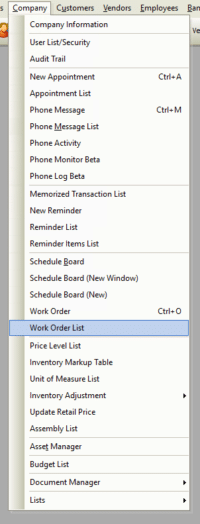 Work Order List - Aptora