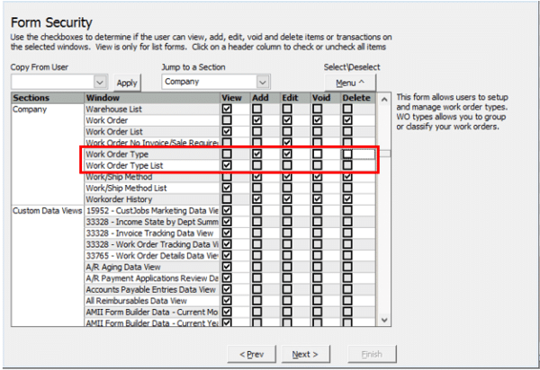 Work Order Types List - Aptora