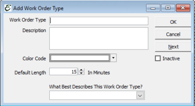 Work Order Types List - Aptora