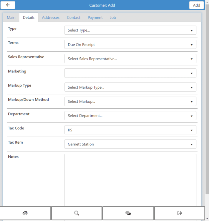 Aptora Mobile II - Add Customer:Jobs - Aptora