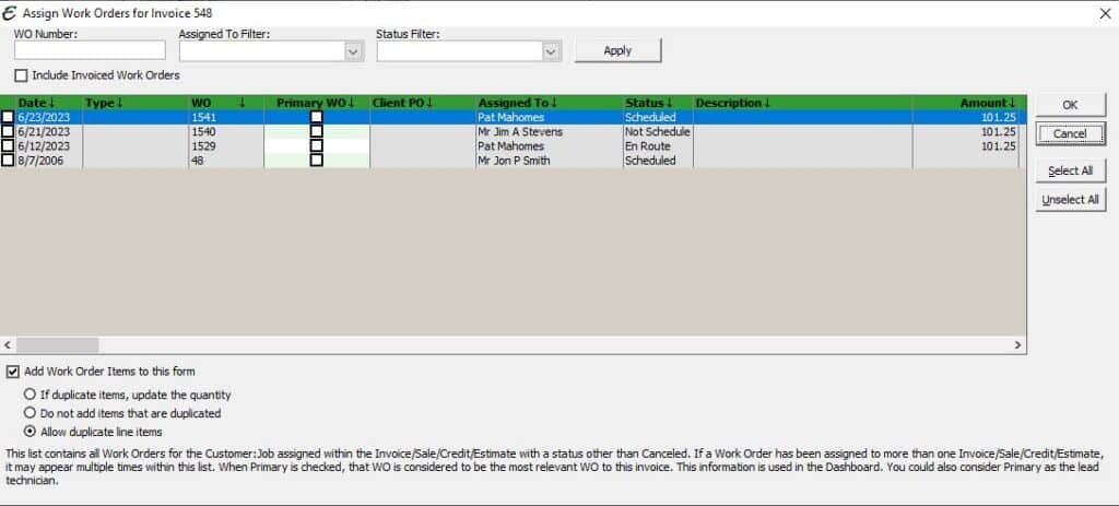 Assign Work Orders to an Invoice (how to add them) - Aptora
