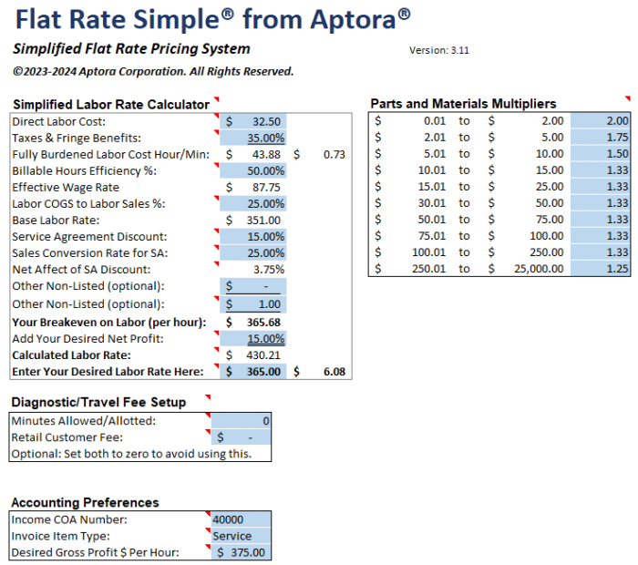 Flat Rate Simple™ Software User Guide - Aptora